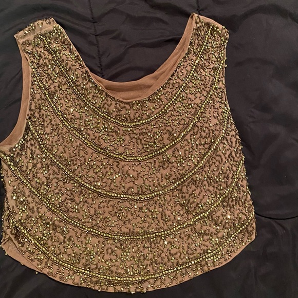 Tops | Beaded Gold Bronze Crop Top Shirt | Poshmark